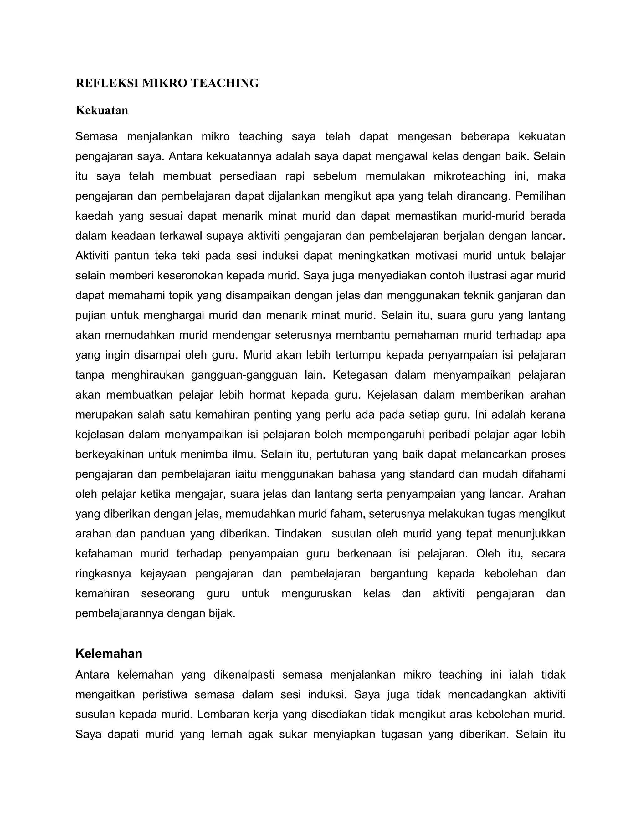 Refleksi Mikro Pengajaran | PDF
