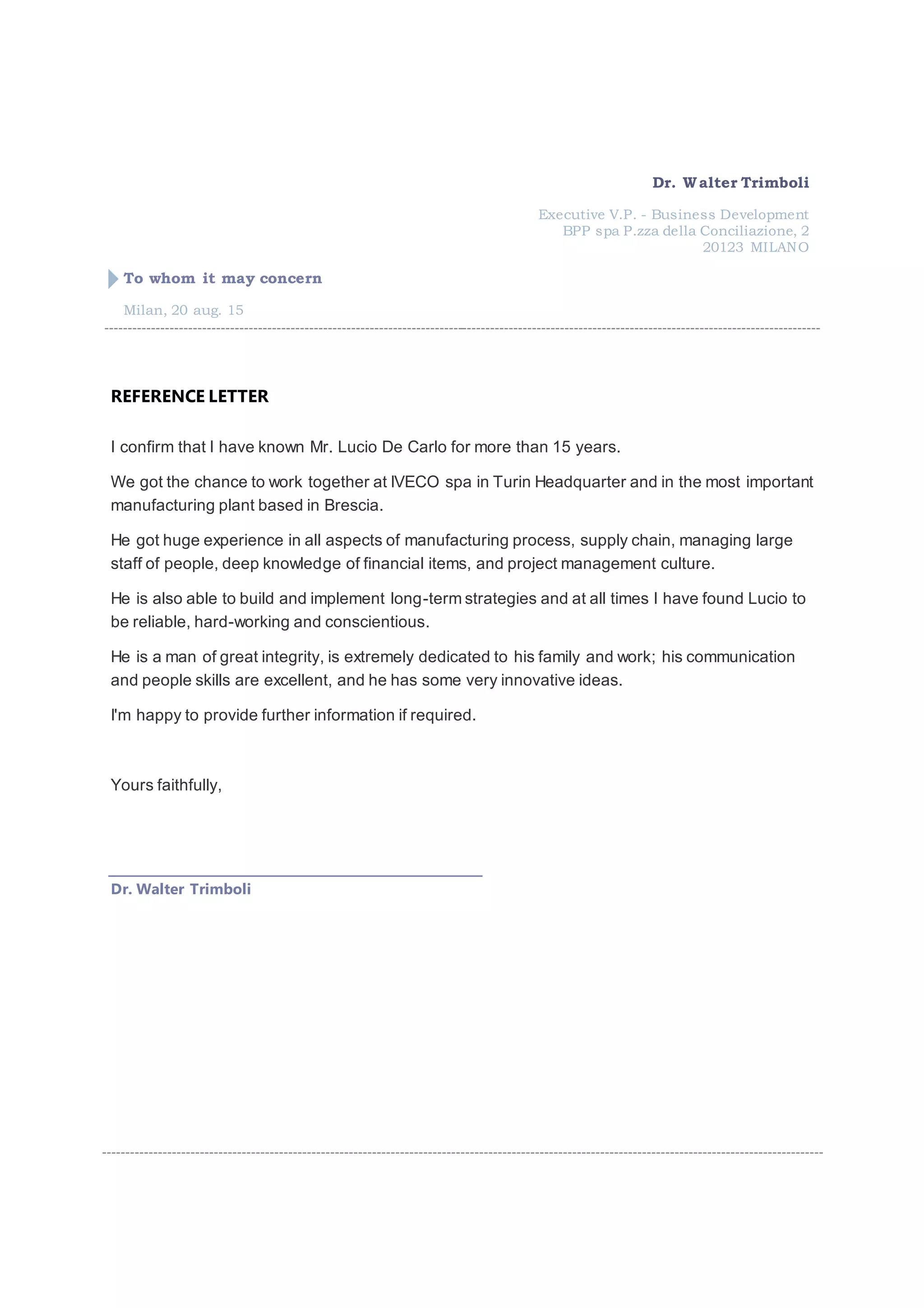 Ref letter lucio_decarlo_ago15 | DOCX | Business | Business and Finance