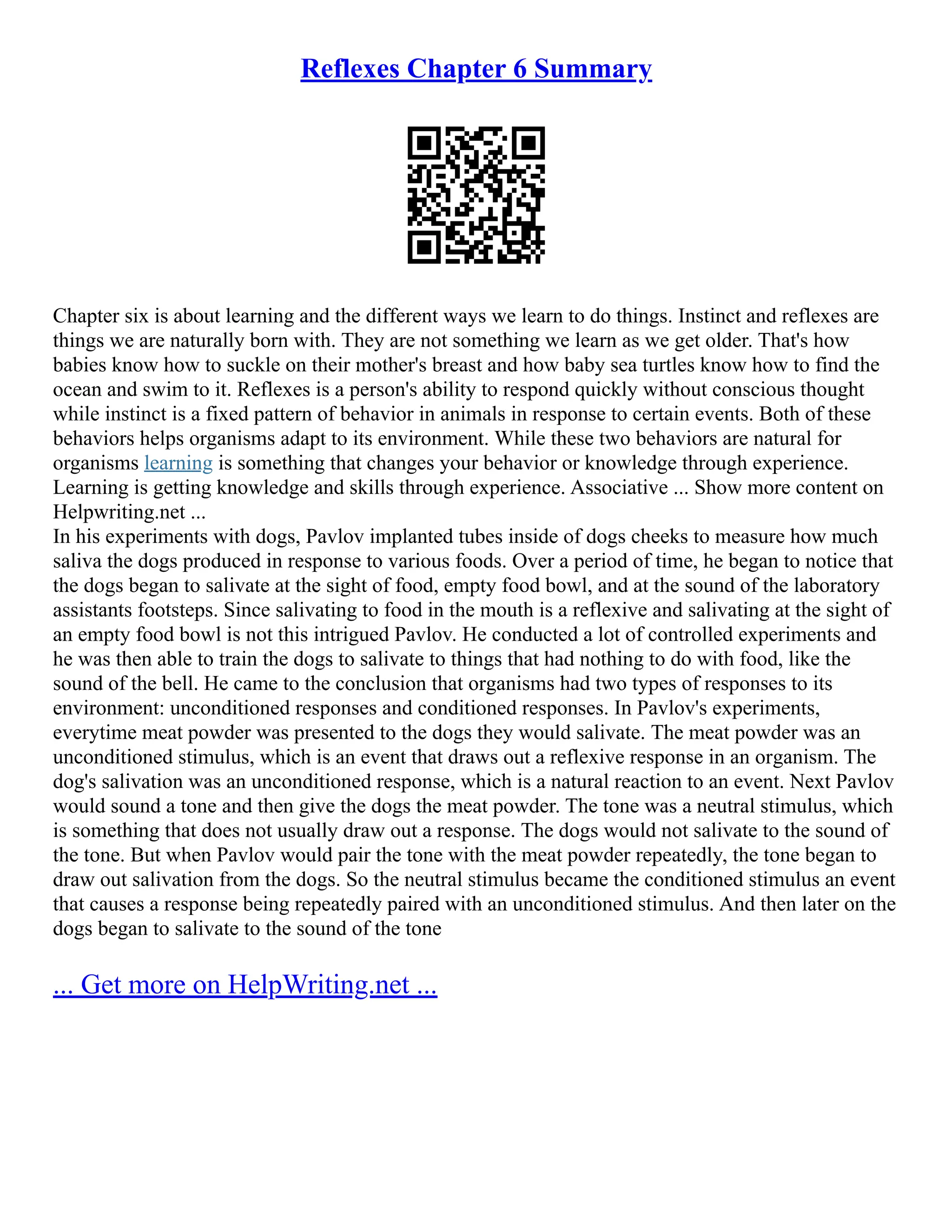 Reflexes Chapter 6 Summary | PDF