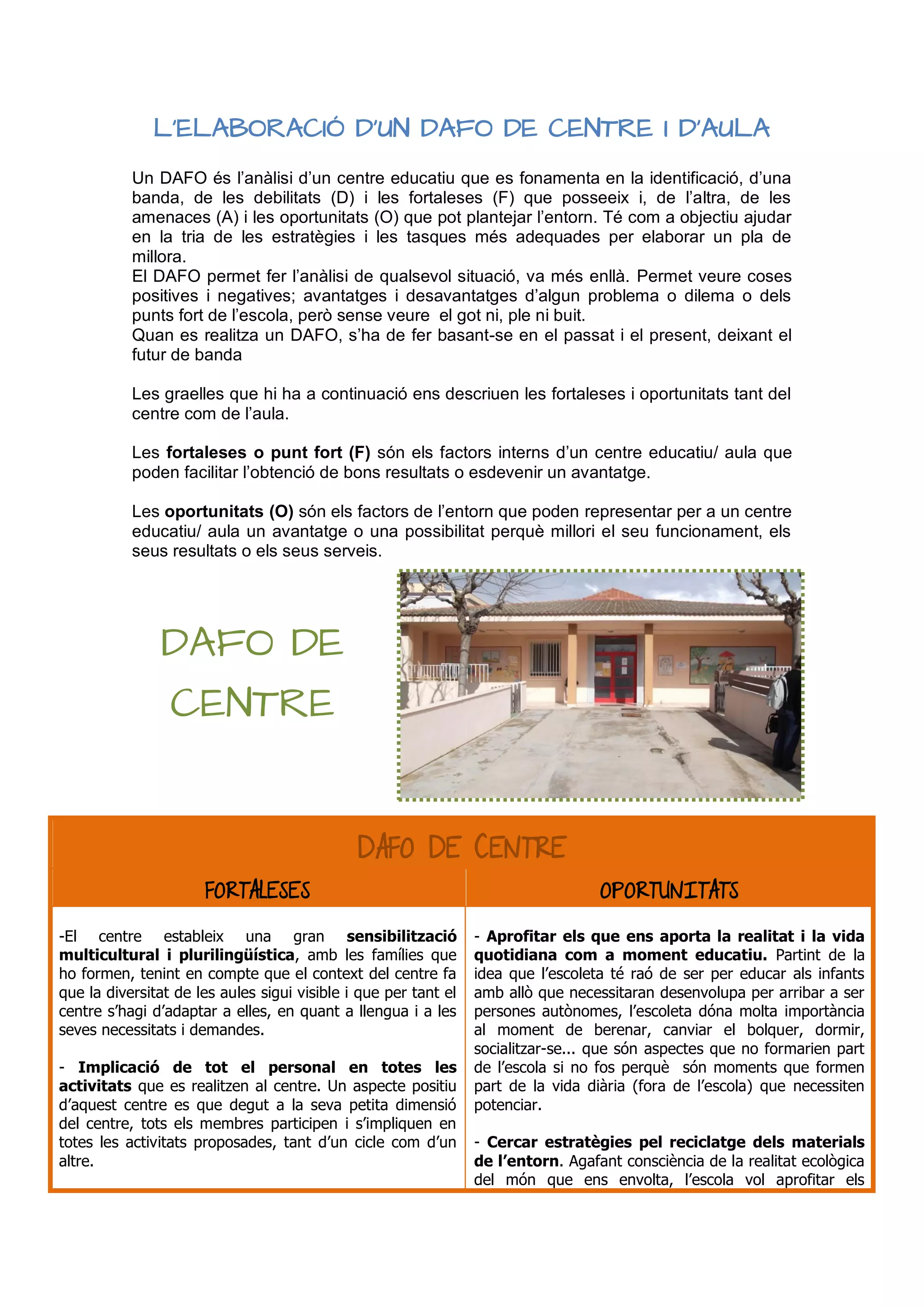 DAFO de centre i d'aula | PDF