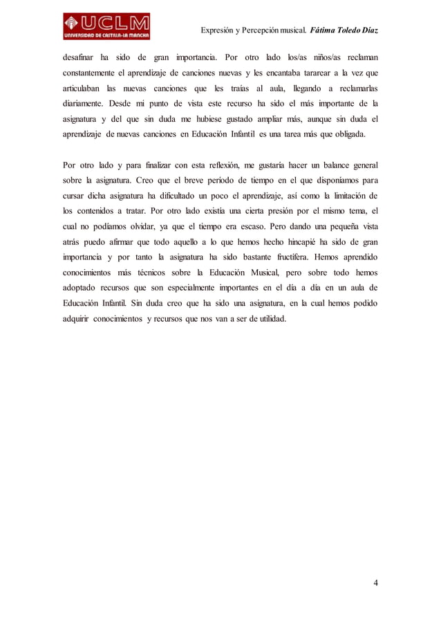 Reflexión asignatura "Percepción y expresión musical" | PDF