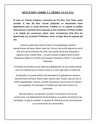 Reflexión sobre la tierra es plana capitulo 1 | DOCX