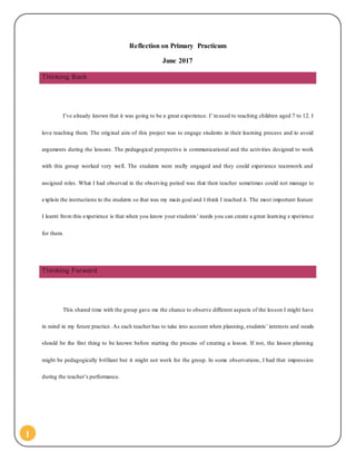 Reflection on Primary Practicum Bosso Passed | PDF