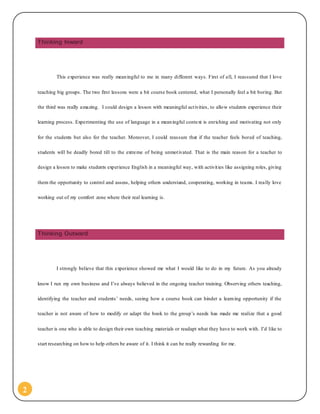 Reflection on Primary Practicum Bosso Passed | PDF