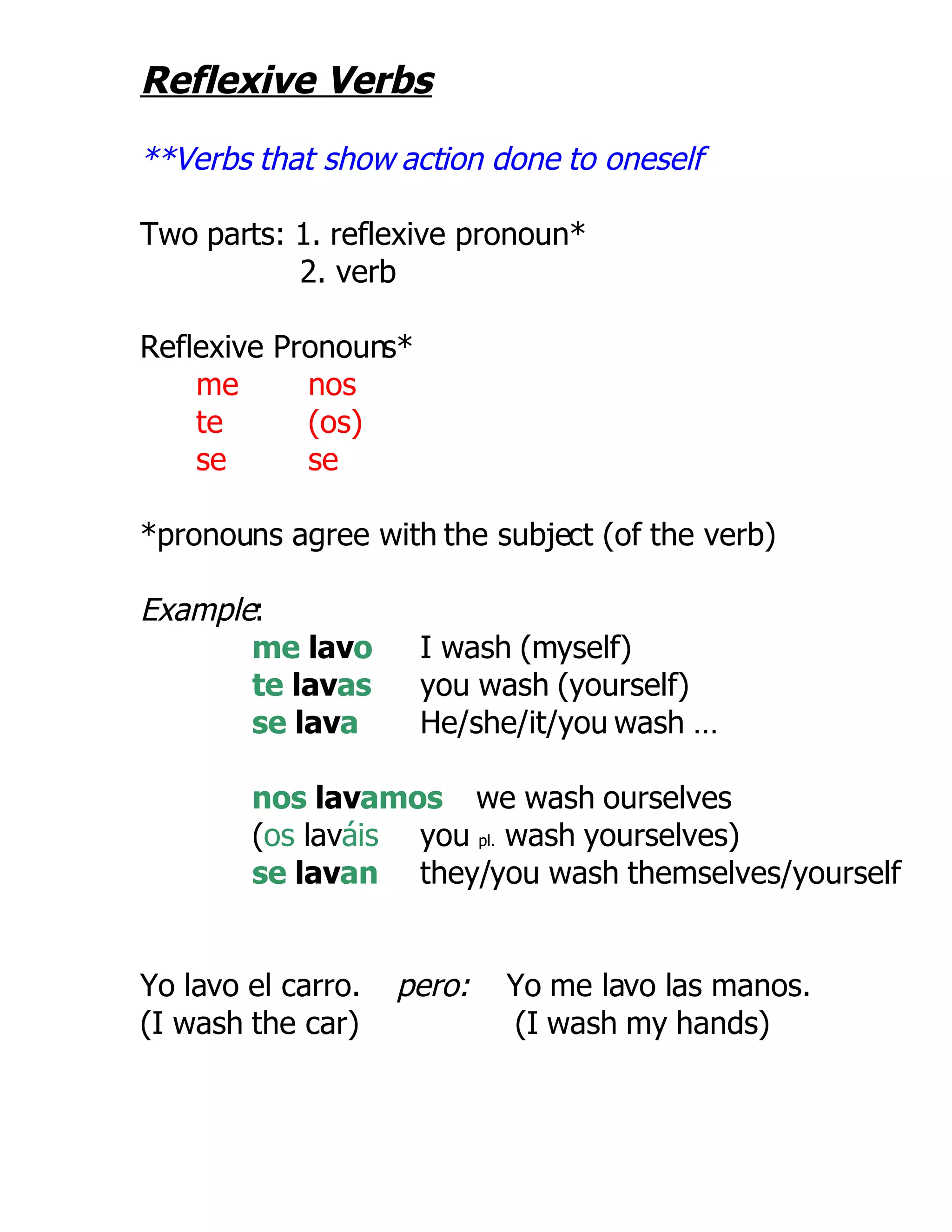 Reflexive Verbs Lesson | DOC