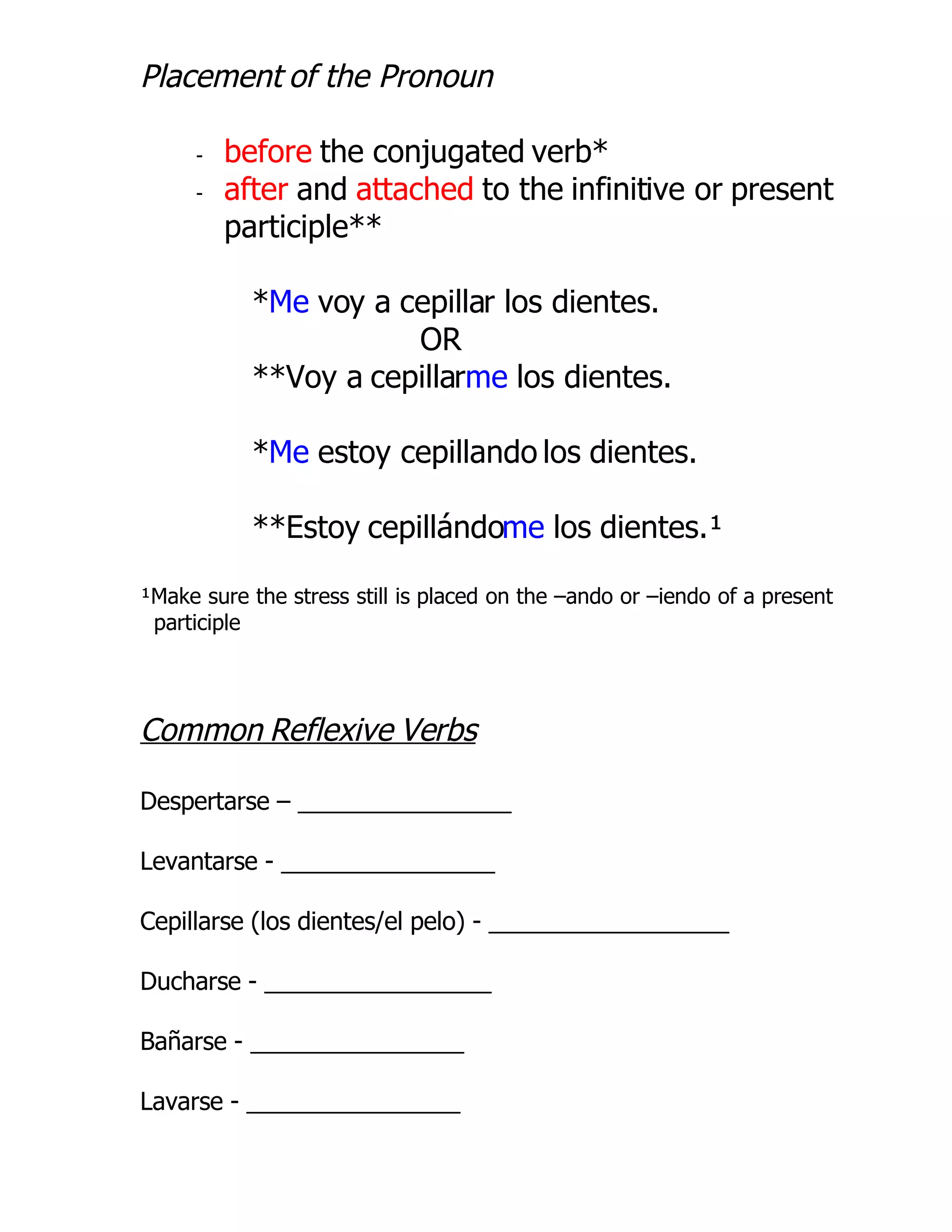 Reflexive Verbs Lesson | DOC