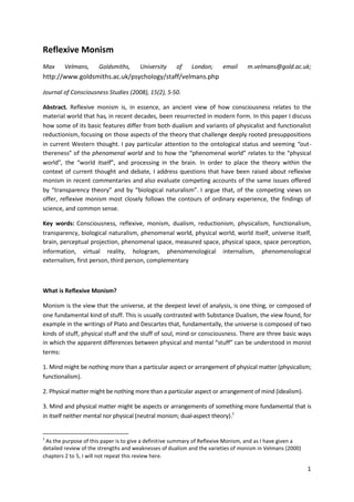 Reflexive monism final_version_december_2007 | PDF | Physics | Science