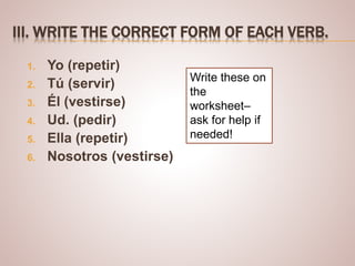 Reflexive stem changing verbs | PPTX | Women\'s Clothing | Women\'s Fashion