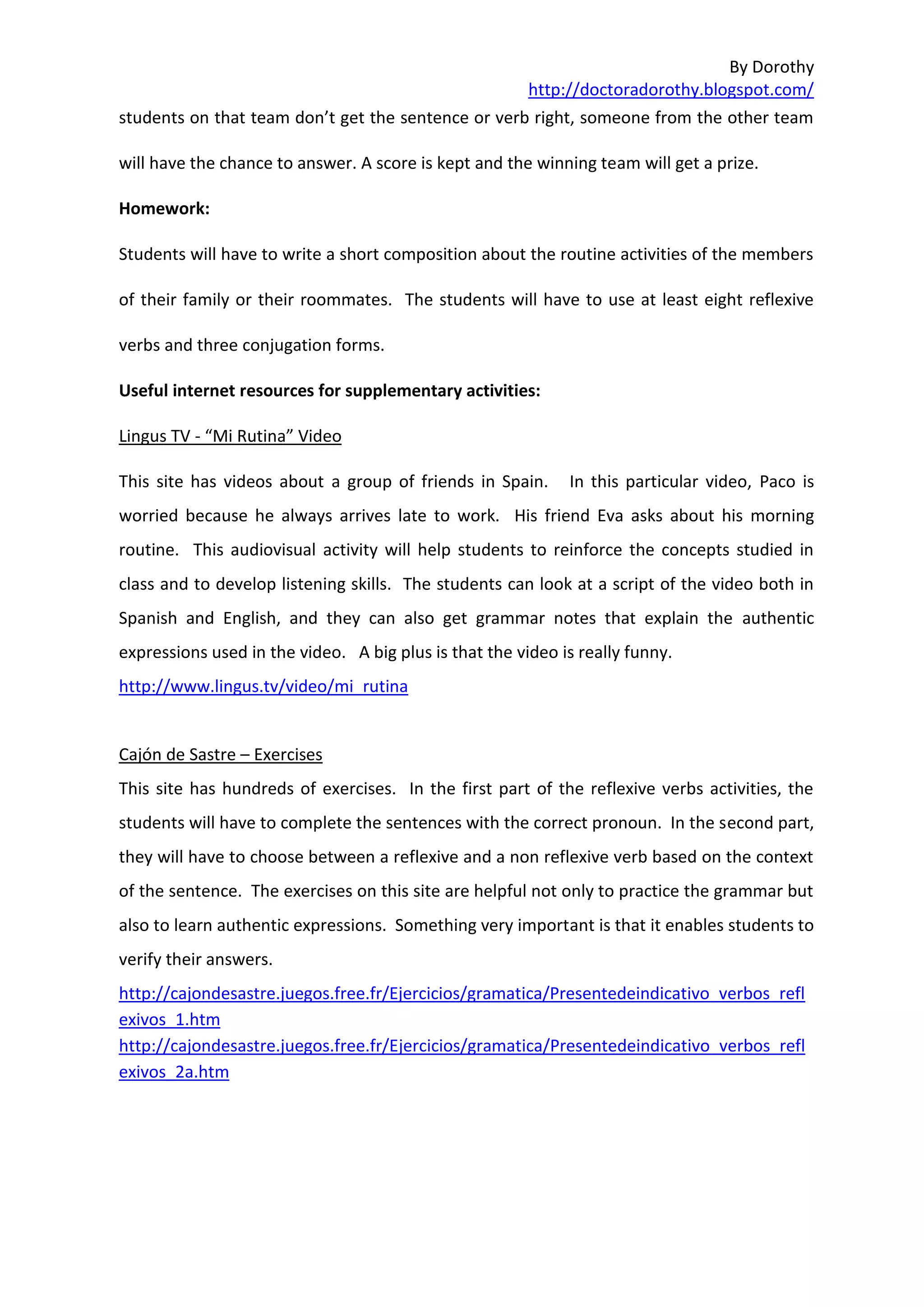 Reflexive verbs - Lesson plan | PDF