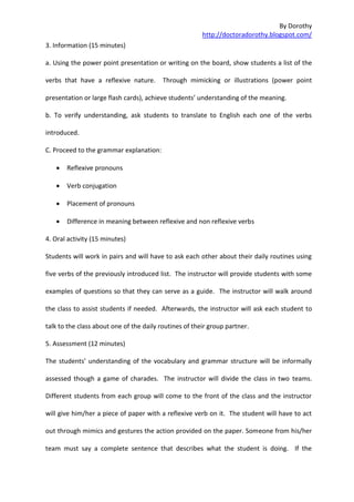 Reflexive verbs - Lesson plan | PDF