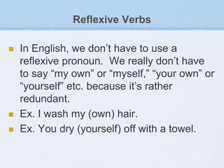Reflexive verbs notes (intro conjugation) copy copy 2 | PPSX | Bath and ...