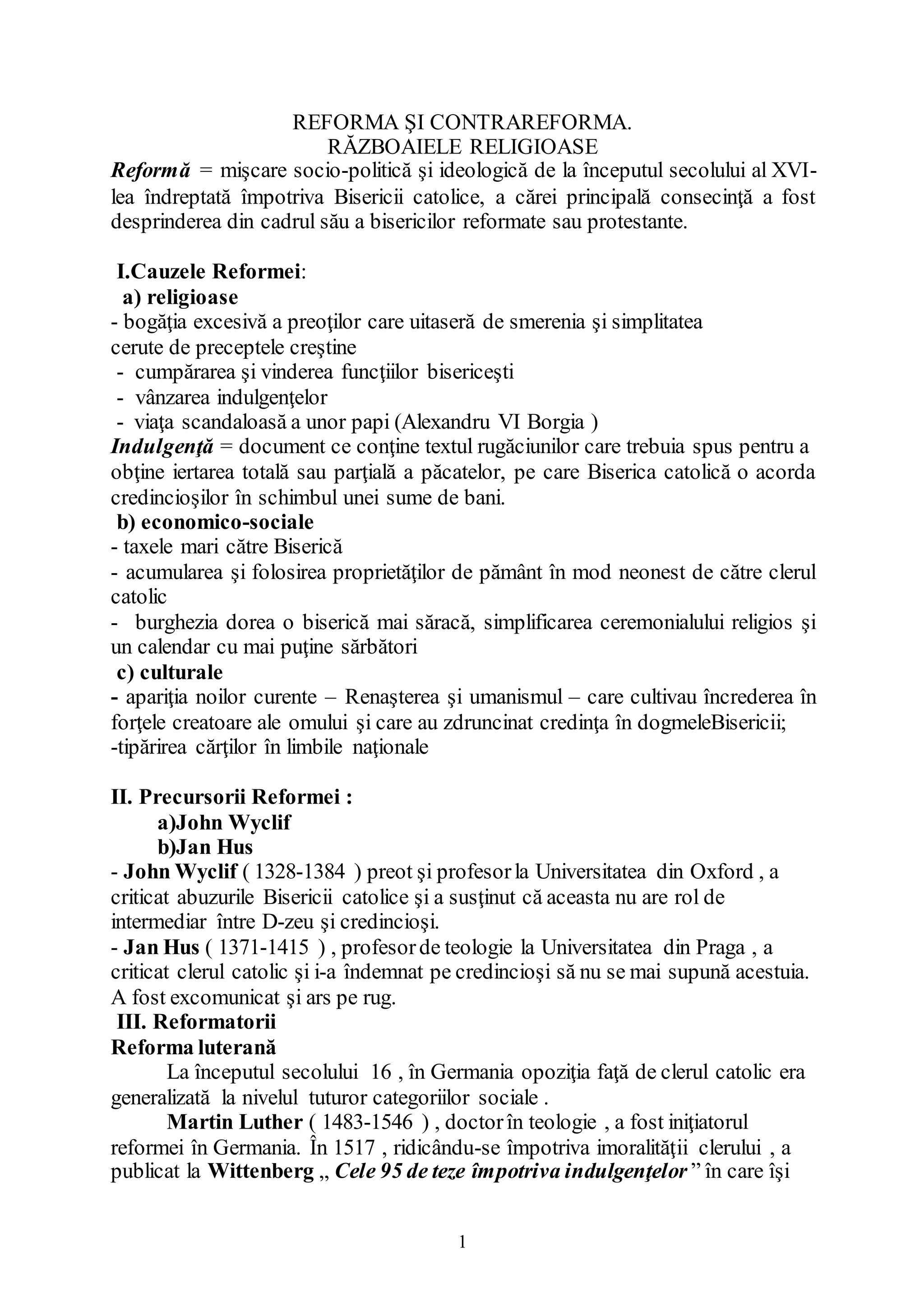 Reforma şi contrareforma | DOCX