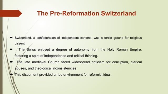 Reformation in Switzerland : Role of Zwingli and Calvin | PPT