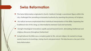 Reformation in Switzerland : Role of Zwingli and Calvin | PPTX