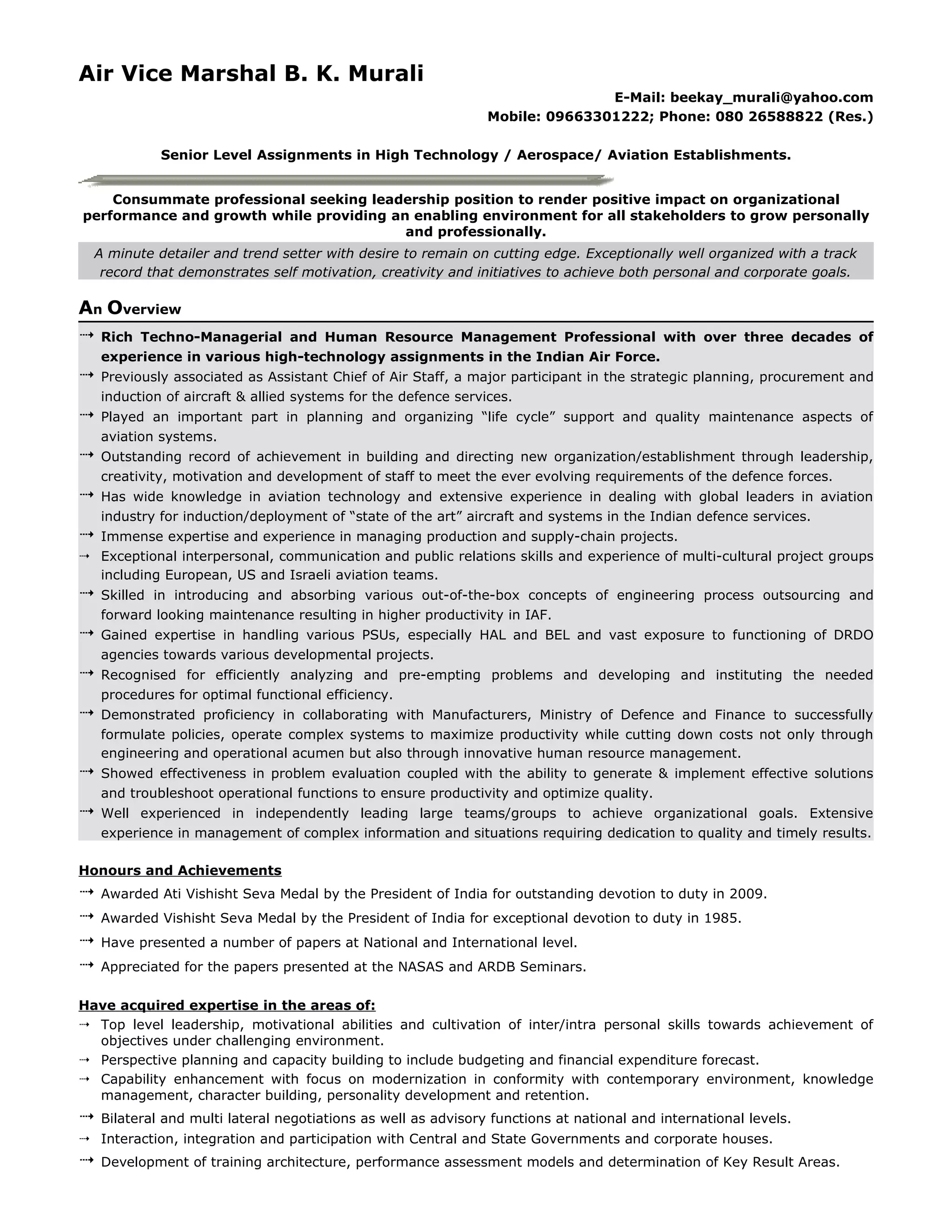 Re Formatted Resume Of Avm Bk Murali | DOC