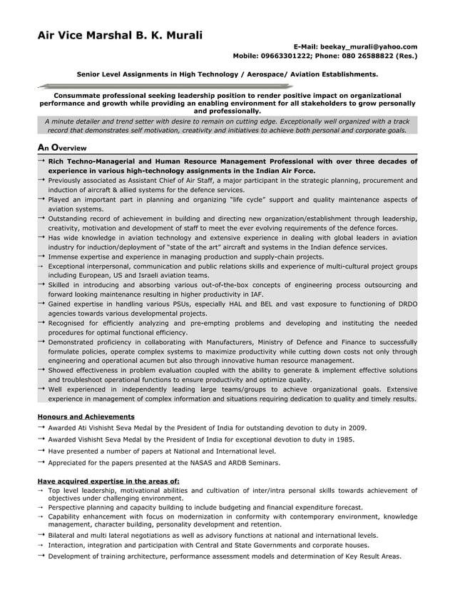 Re Formatted Resume Of Avm Bk Murali | DOC