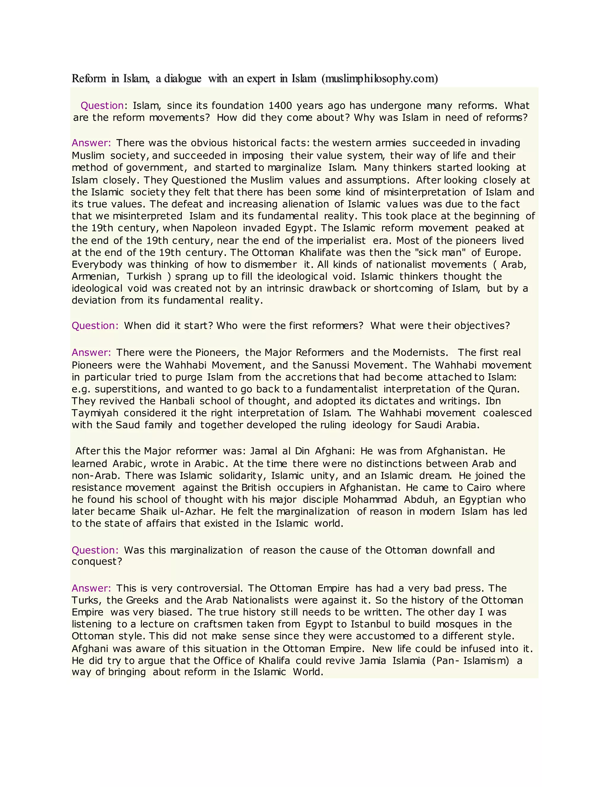 Reform in islam | DOCX
