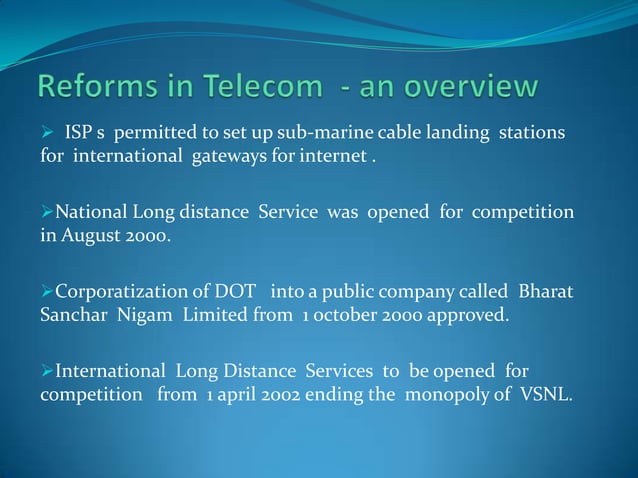 Reforms in telecom sector | PPT | Free Download