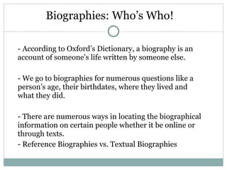 Maps & Biographies in Reference Work | PPT
