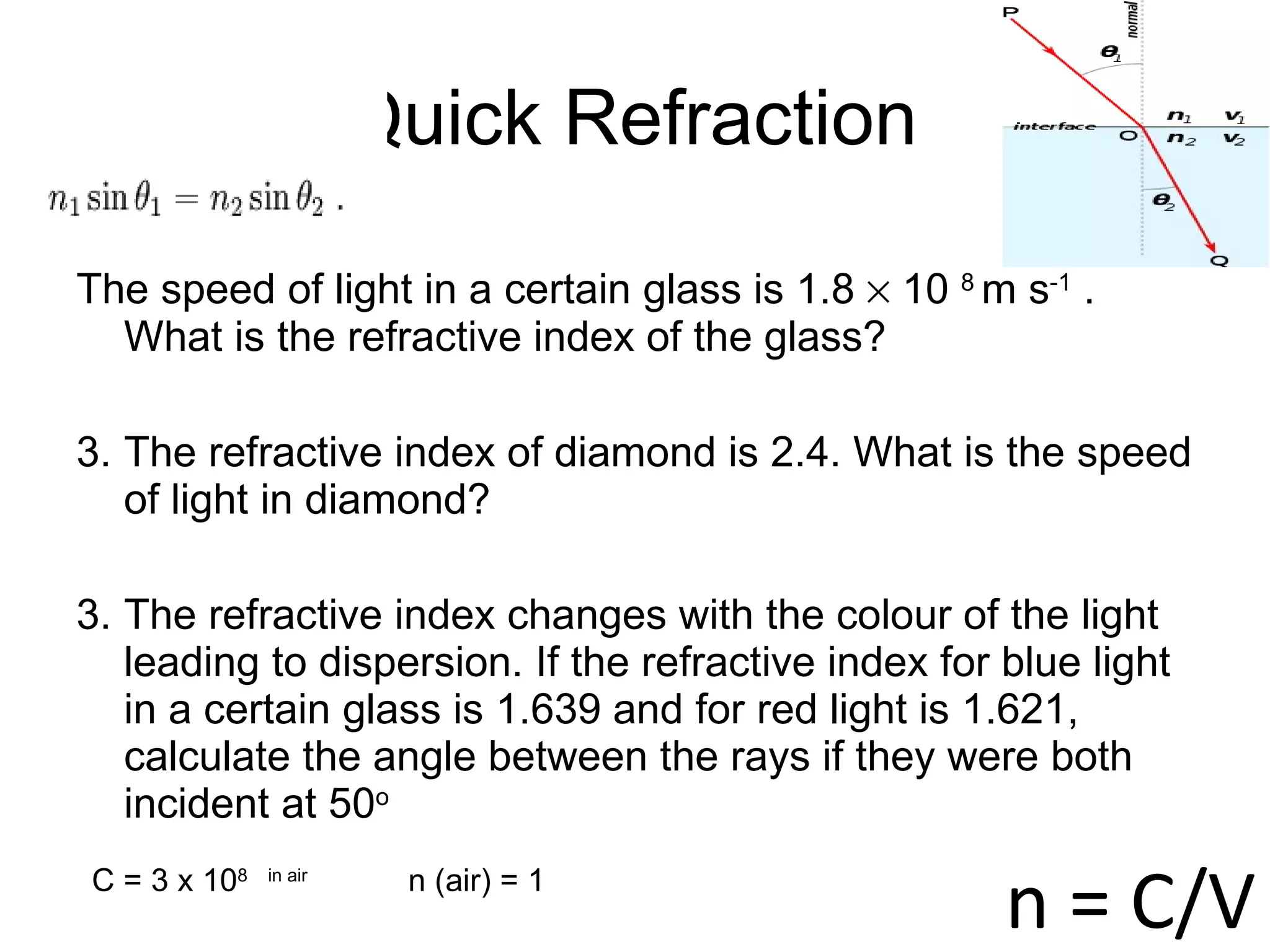 Refraction And Total Internal Reflection Internet | PPT