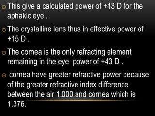 Refraction by the eye, schematic eye, reduced eye By kausar Ali | PPTX