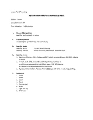 Lesson Plan - Refraction in difference medium1st | DOCX