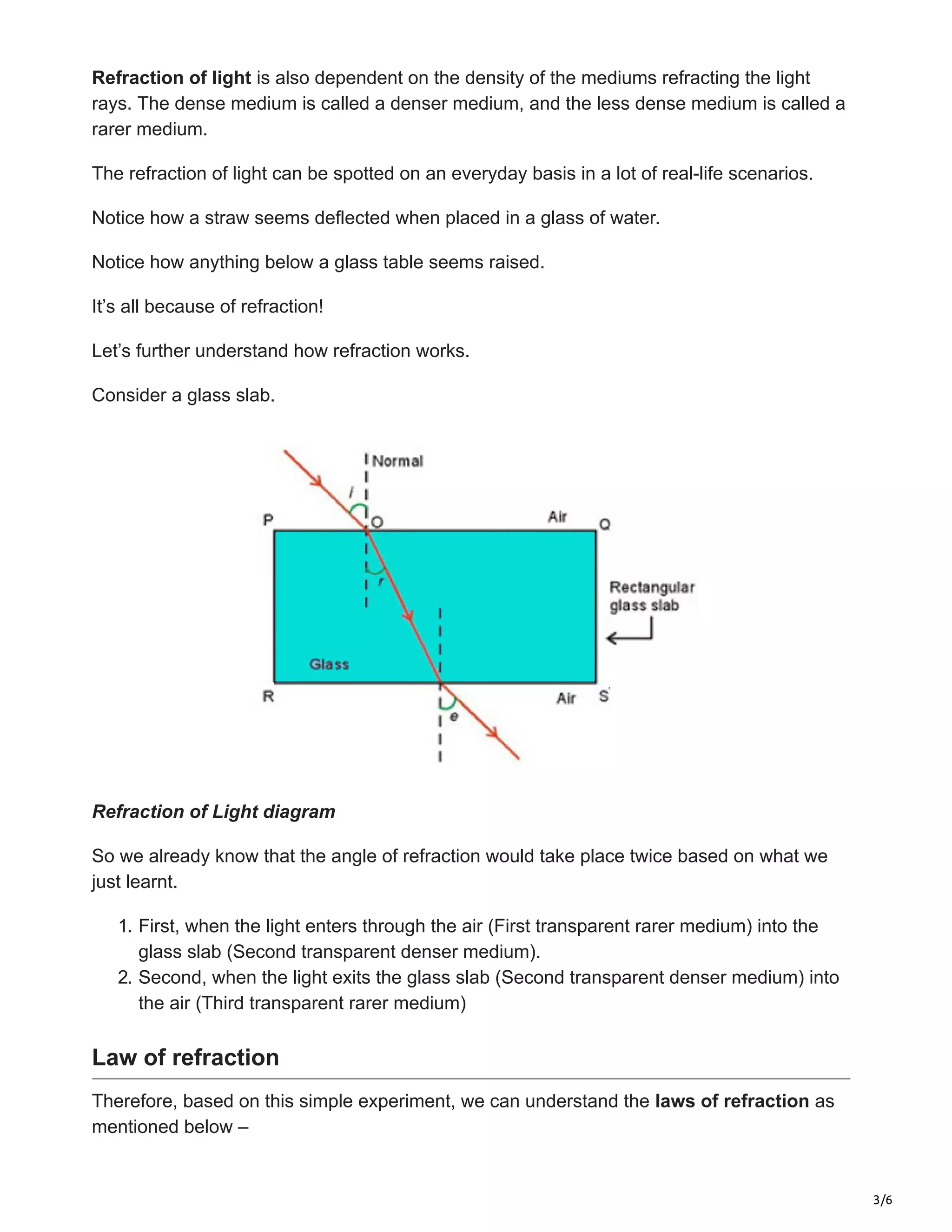 Refraction of light law of refraction - class 10 | PDF