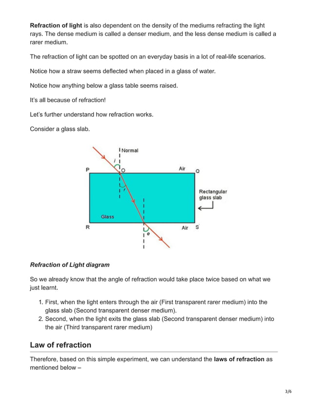 Refraction of light law of refraction - class 10 | PDF