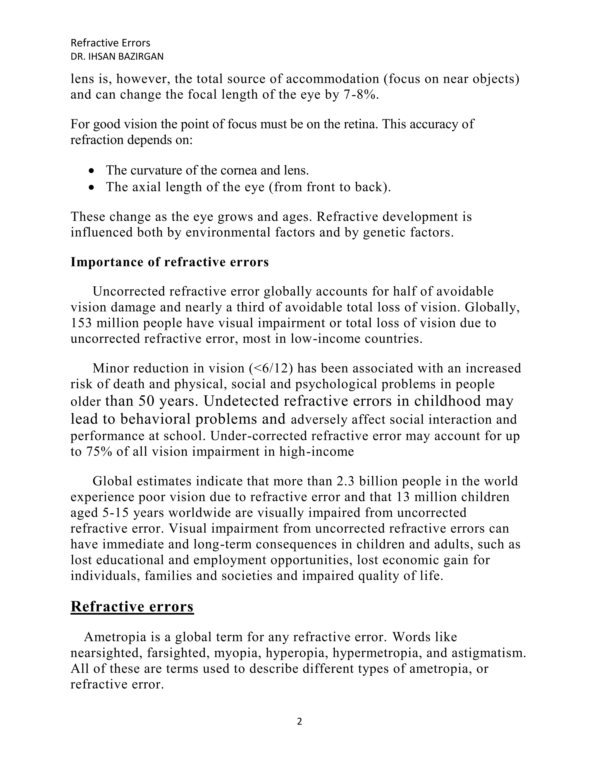 Refractive Errors By Dr. Ihsan Ali BAZIRGAN | PDF