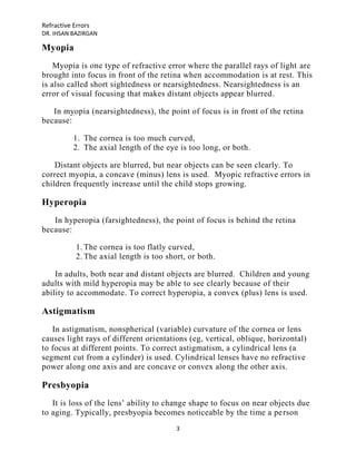Refractive Errors By Dr. Ihsan Ali BAZIRGAN | PDF