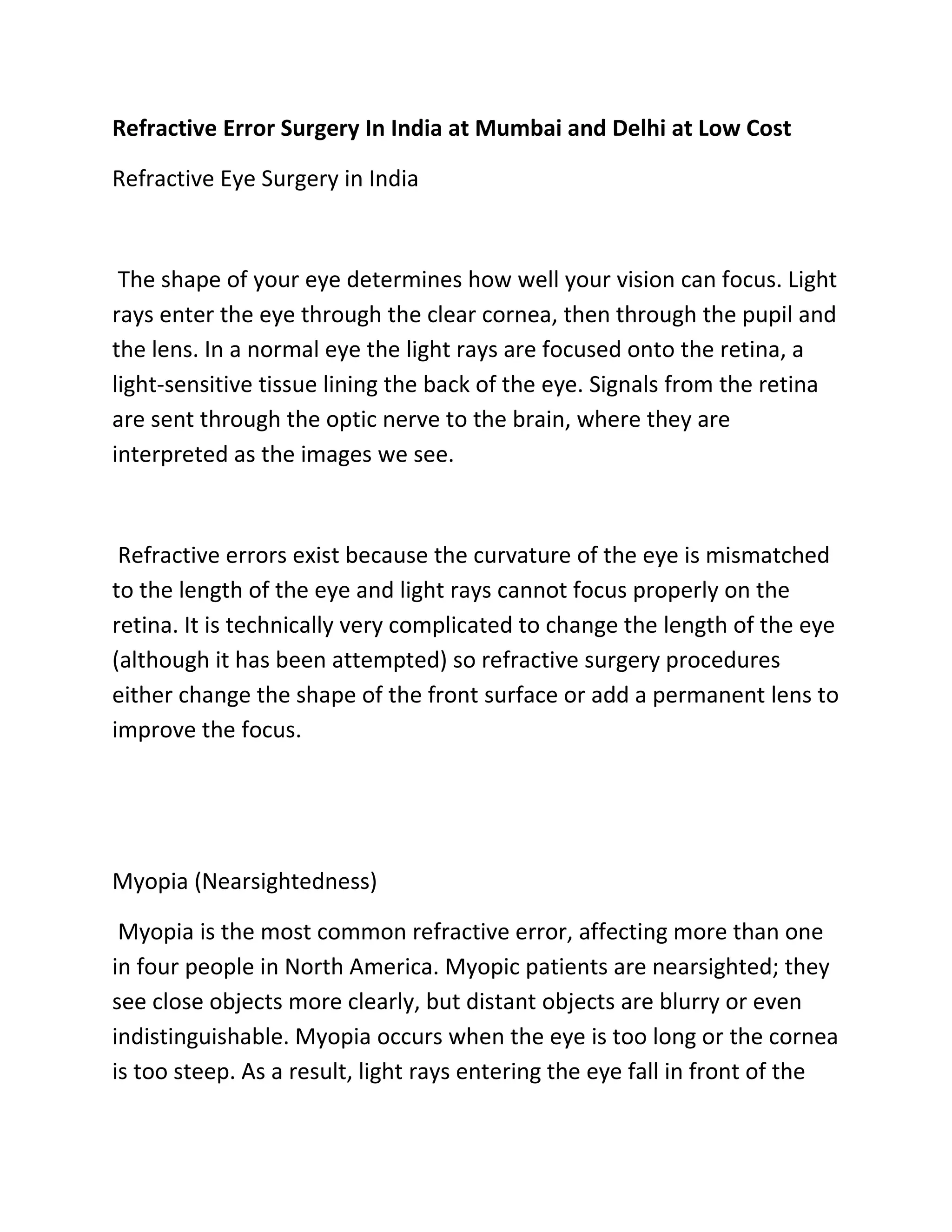 Refractive error surgery in india at mumbai and delhi at low cost | DOC