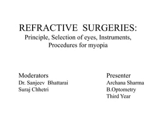 Refractive Surgery- Principle, Selection of eyes, Instruments ...