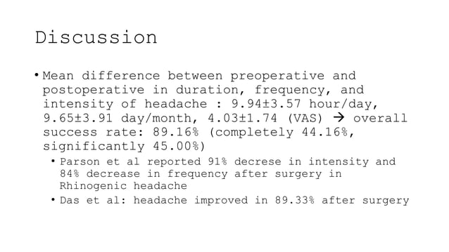 Refractory rhinogenic headache cause (discussion and result)n | PPT