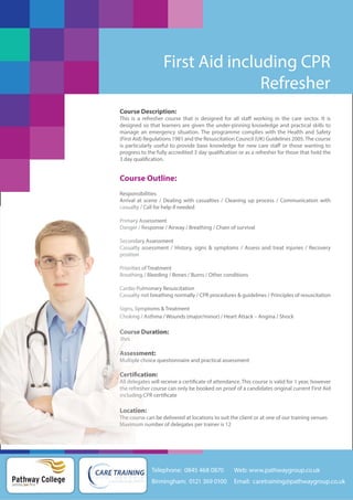 First Aid including CPR Refresher Training Courses | PDF
