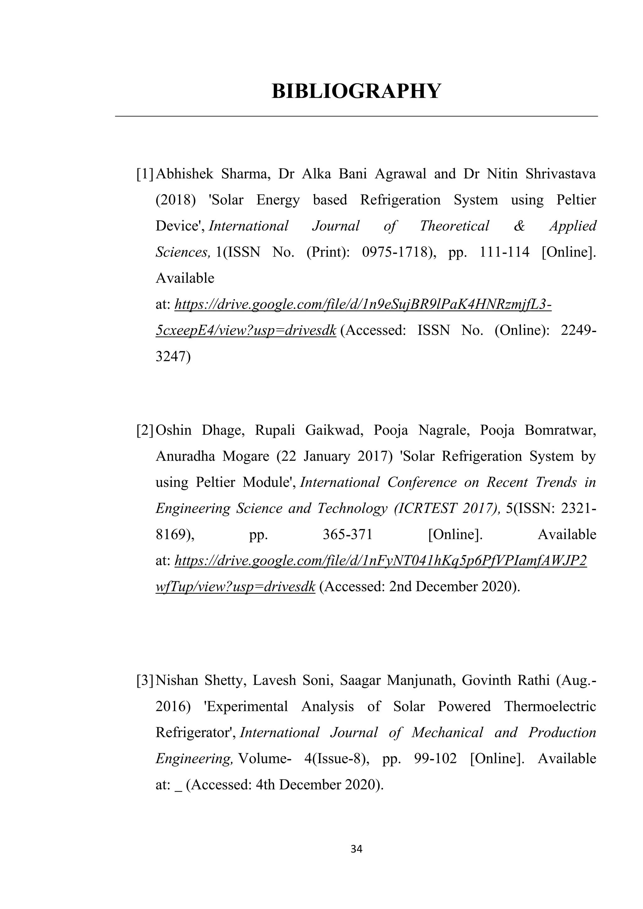 Refrigeration using peltier module system | PDF