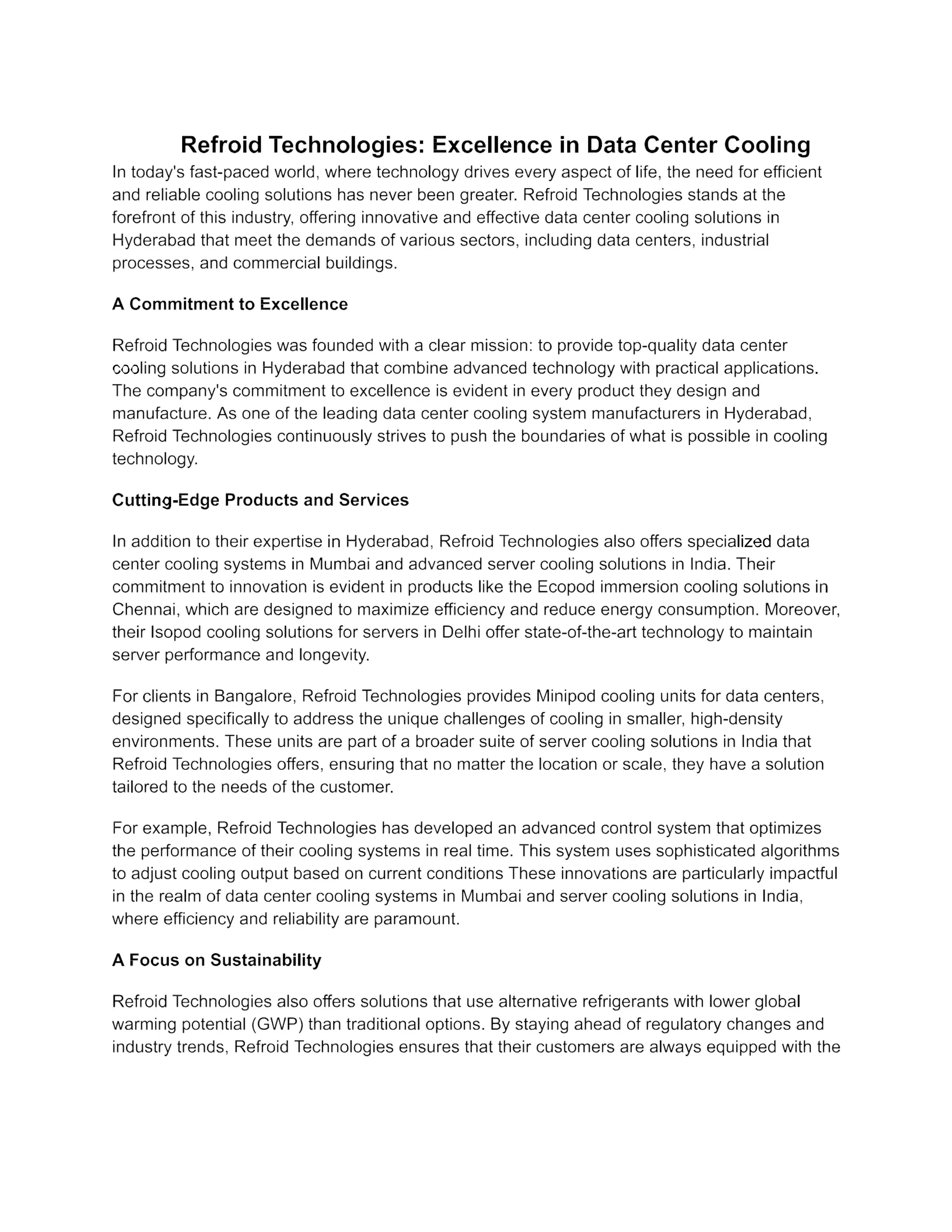 Refroid Technologies: Excellence in Data Center Cooling | PPTX