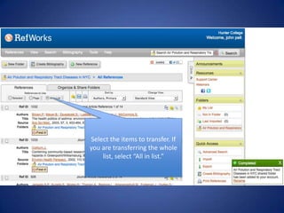 Transfering References Between RefWorks Accounts Using RefShare. | PPTX