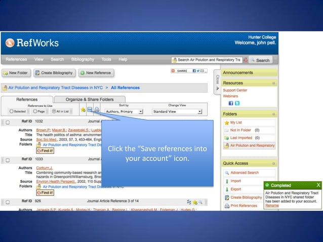 Transfering References Between RefWorks Accounts Using RefShare. | PPTX
