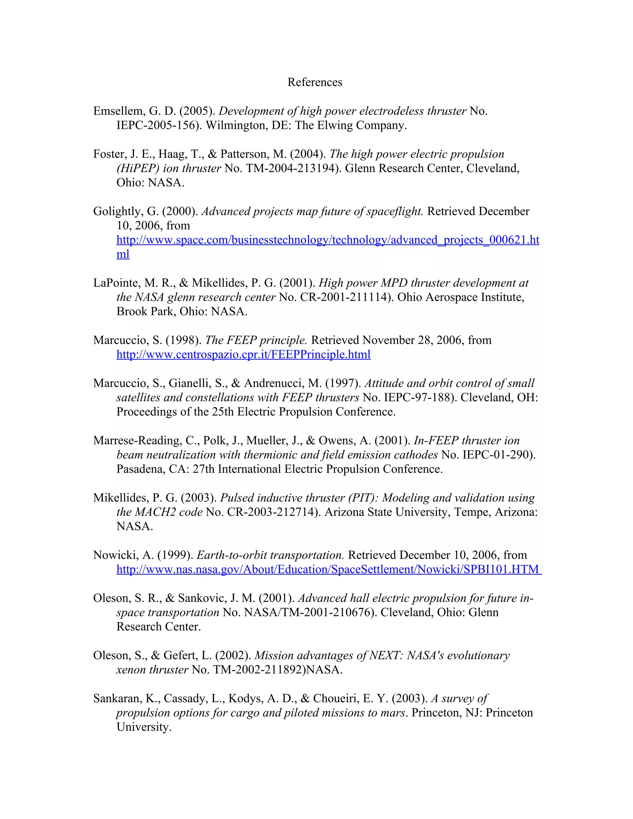 Electric Propulsion References | DOC
