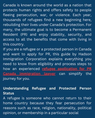 Refugee Application for PR Canada Immigration lawyer | PDF