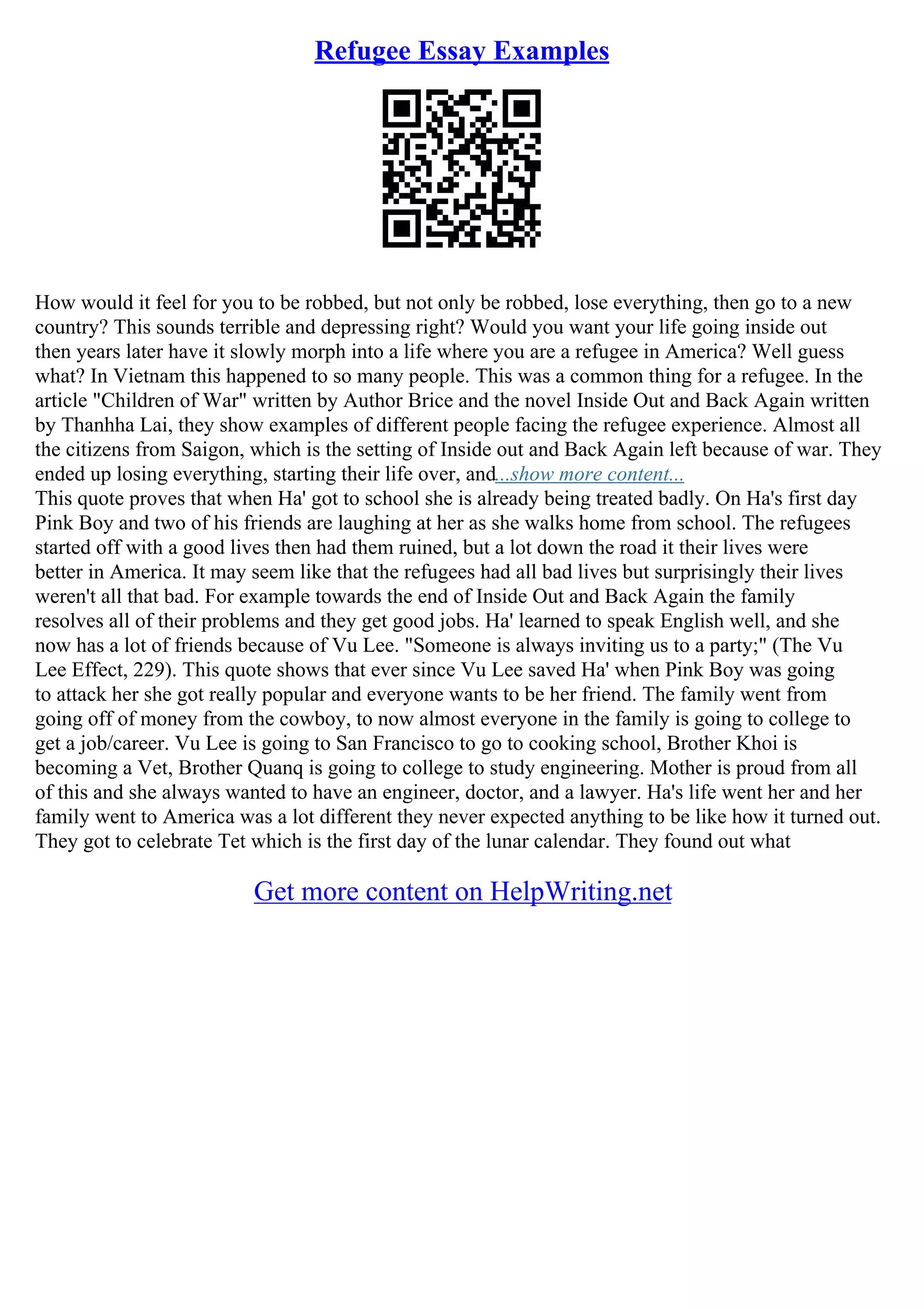 Refugee Essay | PDF