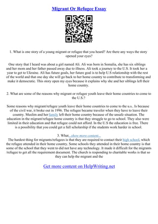 Refugee Essay | PDF