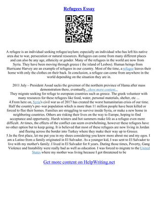 Refugee Essay | PDF