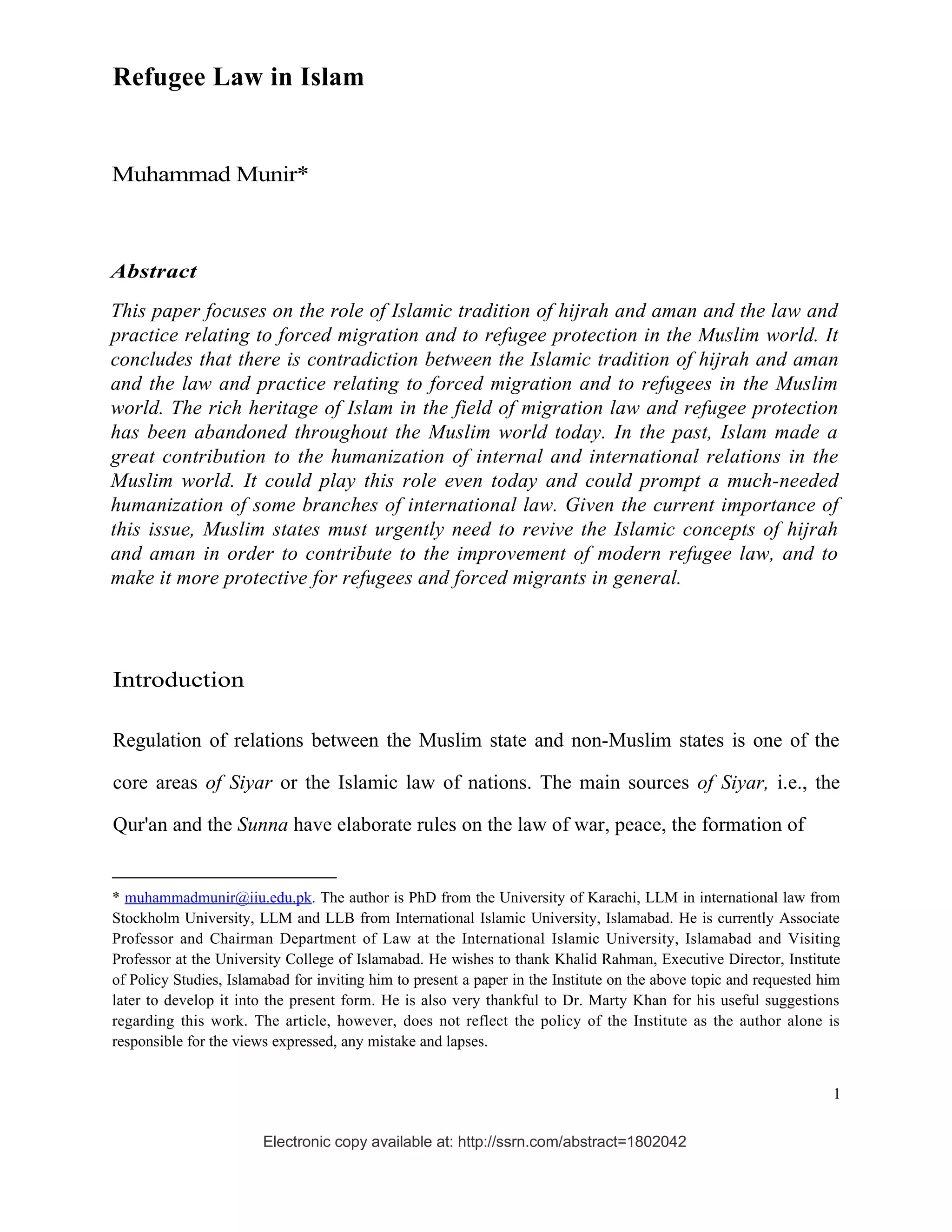 Refugee law in islam | DOC