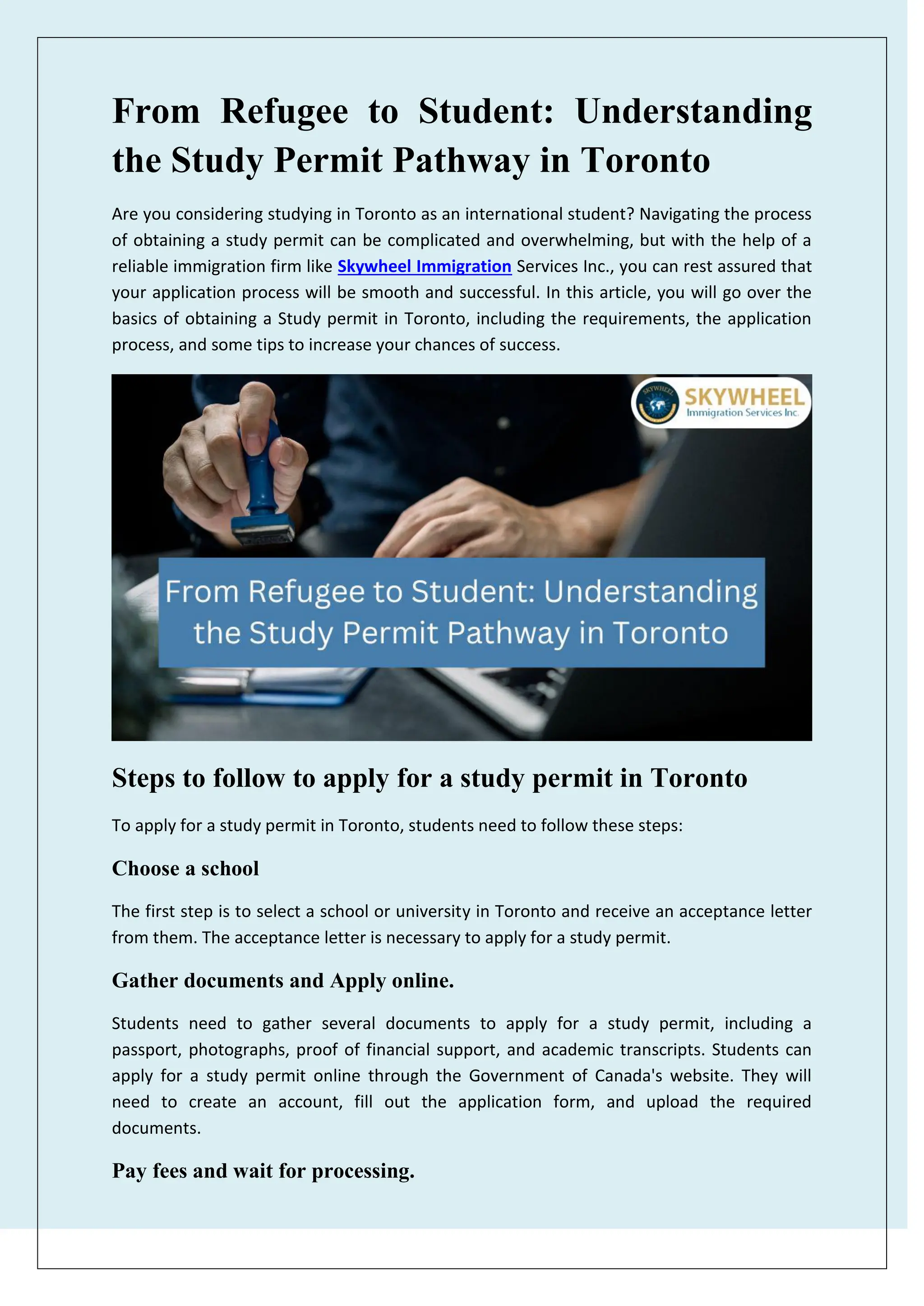 Refugee PR Application in Toronto - Skywheel Immigration.pdf
