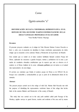 Refugio de vida silvestre marino costero pacoche | DOCX
