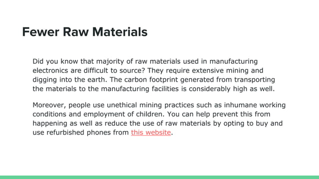 Refurbished Phones – Fewer Raw Materials and Less Carbon Footprint | PPT