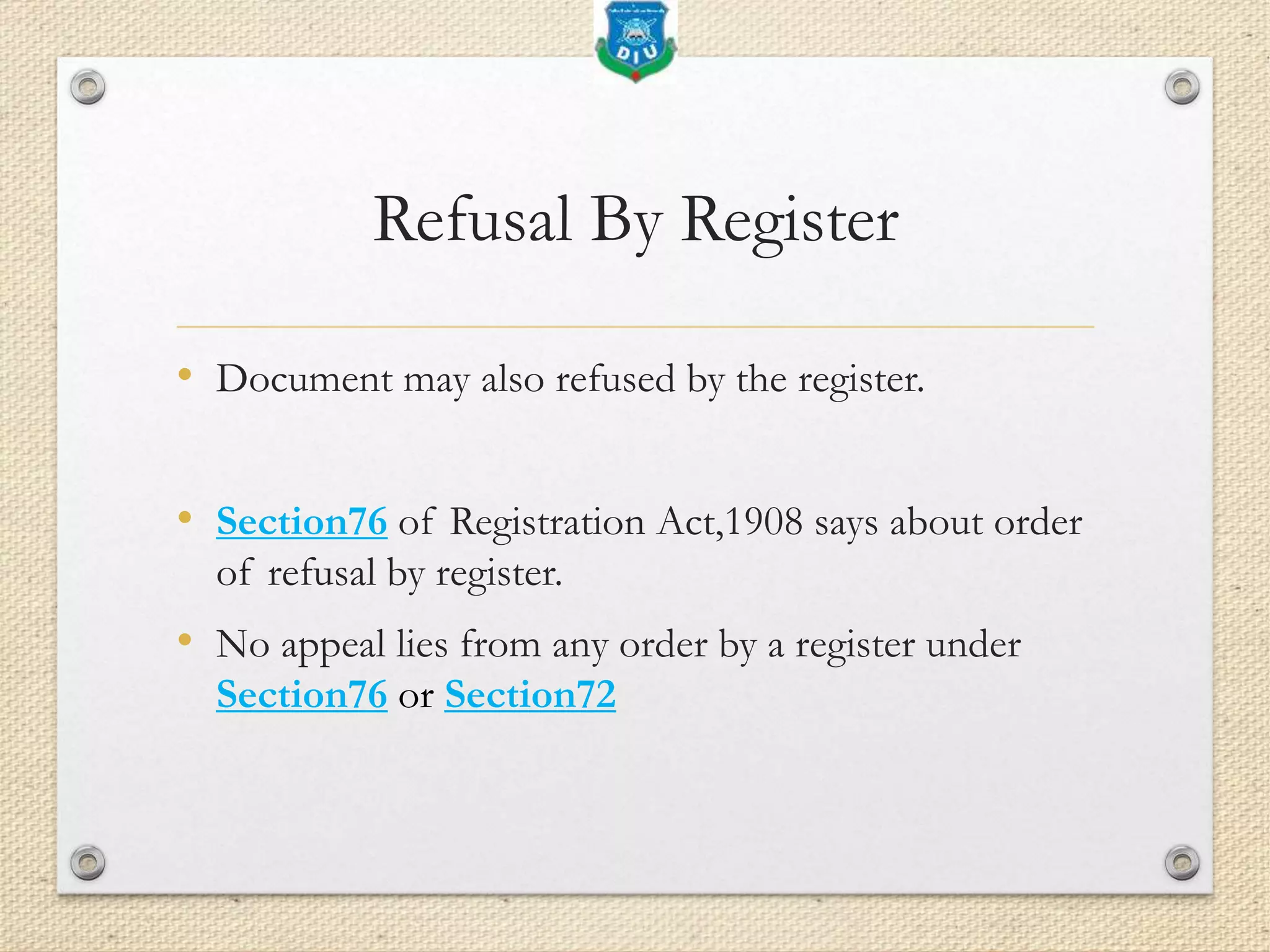 Refusal of registration under bnagladesh registration act,1908 | PPTX