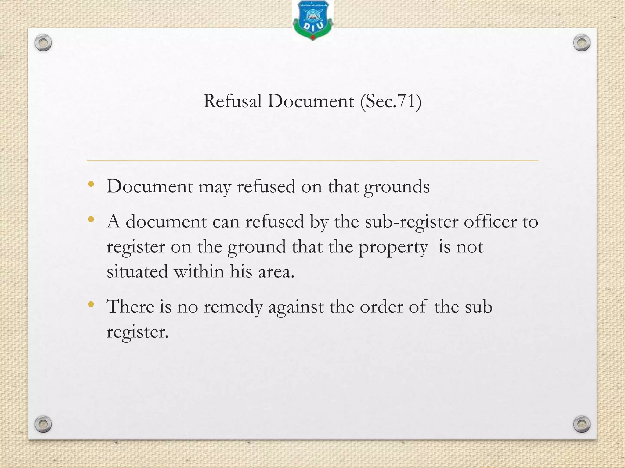 Refusal of registration under bnagladesh registration act,1908 | PPTX