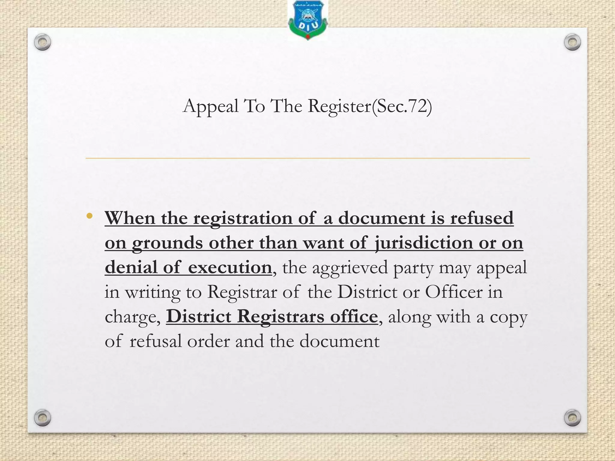 Refusal of registration under bnagladesh registration act,1908 | PPTX